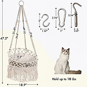 MEWOOFUN Macrame Cat Hammock, Hanging Cat Bed Hammock Cat Swing for Indoor Cats, Boho Cat Swing Bed for Sleeping, Playing, Climbing, and Lounging (Beige)