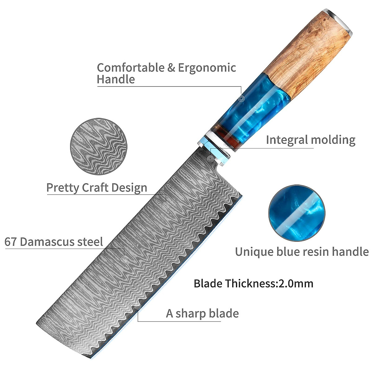 Kuwata Nakiri Chef Knife, Japanese VG-10 High Carbon Steel Damascus Professional Kitchen Chefs Cooking Knife in Gift Box, G10 Ergonomic Handle, Gift Box for Family, Restaurant