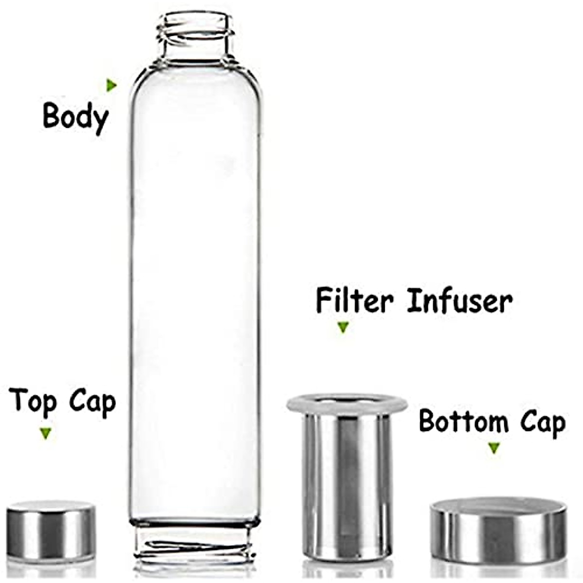NC Glass Water Bottles with Infuser Strainer 18oz Glass Water Bottle with Stainless Steel Filter Leak Proof Tea Tumbler with Nylon Protective Sleeve (Black, 18OZ)