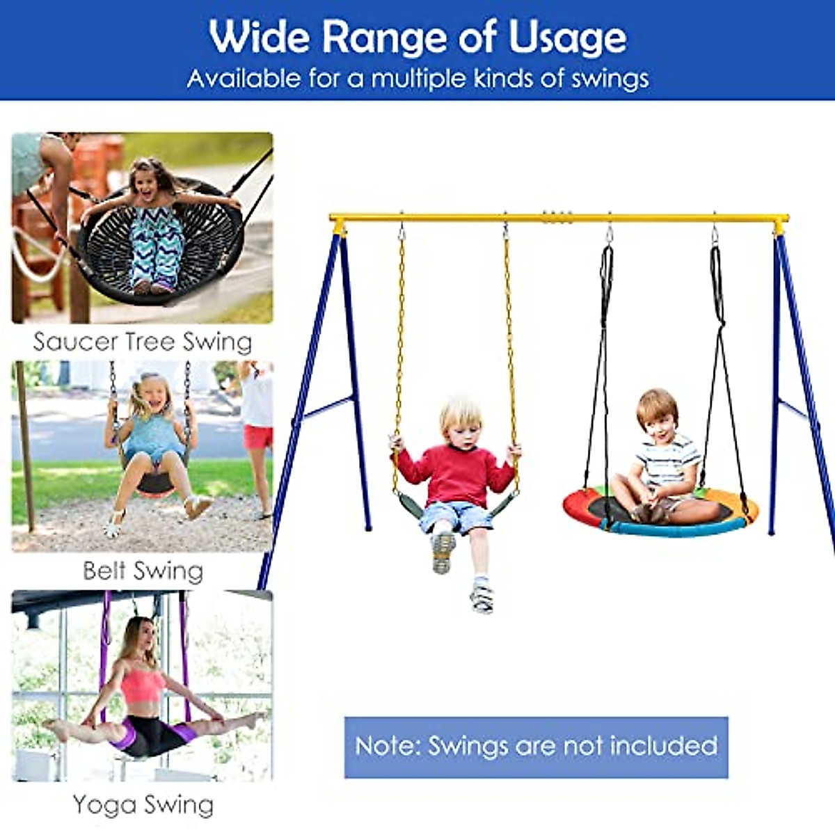 LDAILY A-Frame Swing Stand, 660 lbs Heavy Duty Steel Swing Frame w/Ground Stakes & Carabiners & Foot Caps, for Kids and Adults, Extra Large Swing Frame Stand, Suitable for Indoor Outdoor Most Swings