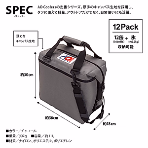 AO Coolers Original Soft Cooler with High-Density Insulation, Charcoal, 12-Can