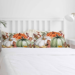 Boanket 3 Pieces Bedding Set California King Size, Green Orange White Fall Soft Duvet Cover Set Comforter Cover Set with Zipper Closure&Corner Ties All-Season Bedding Set Pumpkins Leaf Thanksgiving