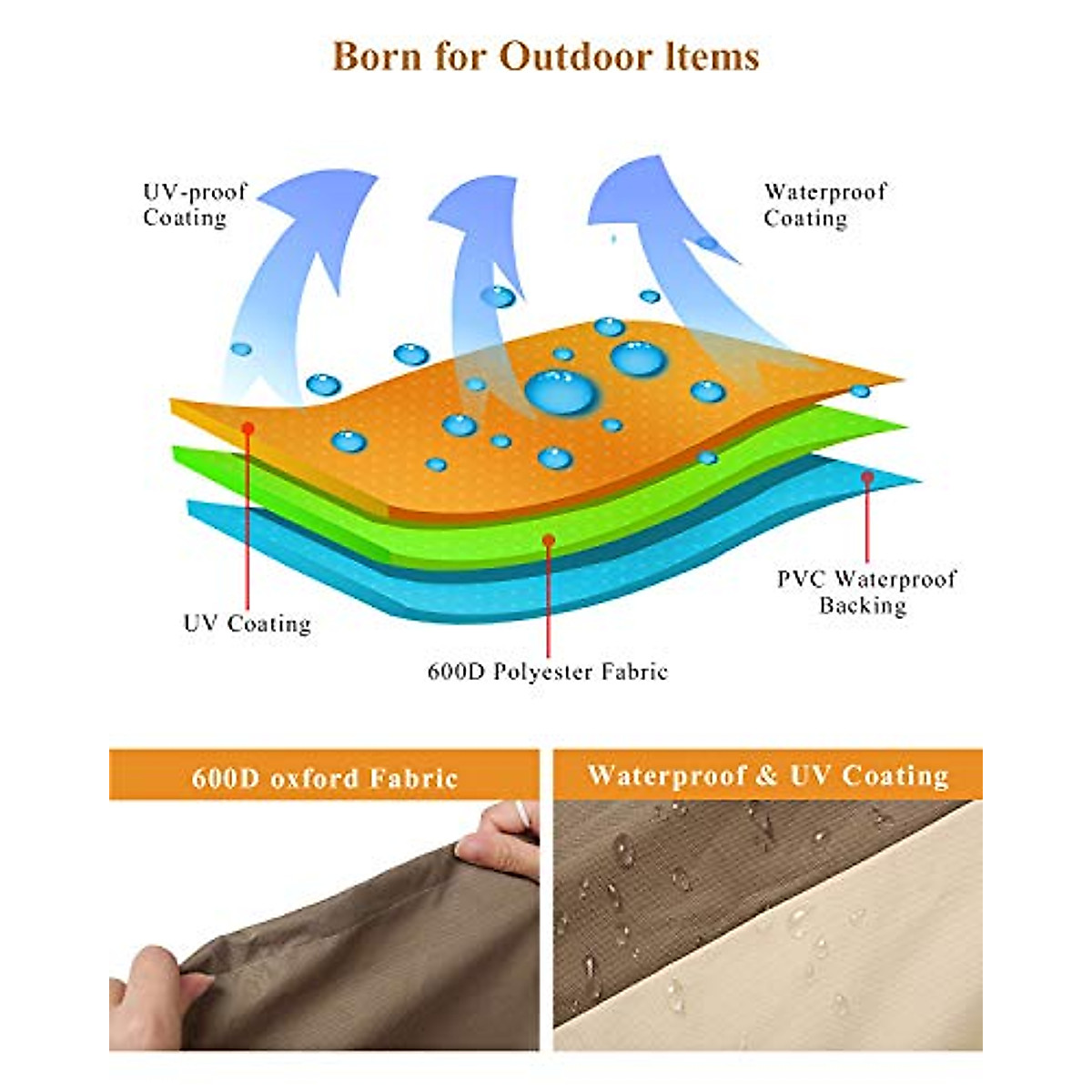 Patio Chair Covers Waterproof Heavy Duty Outdoor Patio Furniture Covers, Stackable Outside Lounge Deep Seat Covers, Large Lawn Sofa Covers Water Resistant,600D Oxford Cloth,Standard-2 Pack,Khaki&Brown