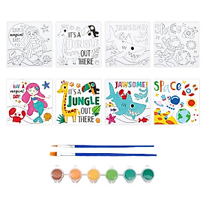 goldentime 4 Packs 8 inch Pre Drawn Canvas Kit, Paint by Numbers for Kids,Stretched Canvaes with Picture, Pre-Printed Acrylic Painting Set Age 8-12 9-12 4-8