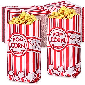 Paper Popcorn Bags 2 oz Grease Resistant Popcorn Bags Individual Servings Tear Resistant Popcorn Holders Red and White Container Popcorn for Carnival Movie Party Supply, 5.5 x 2 x 11.2 Inch (500 Pcs)
