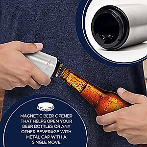 Magnetic Beer Opener & Beer Chiller Sticks for Bottles Set by Setoris- Stainless Steel Automatic Bottle Cap Opener and 2 Chilling Sticks for Cold Beer- Cool Beer Gadget & Accessory Gift Set for Men