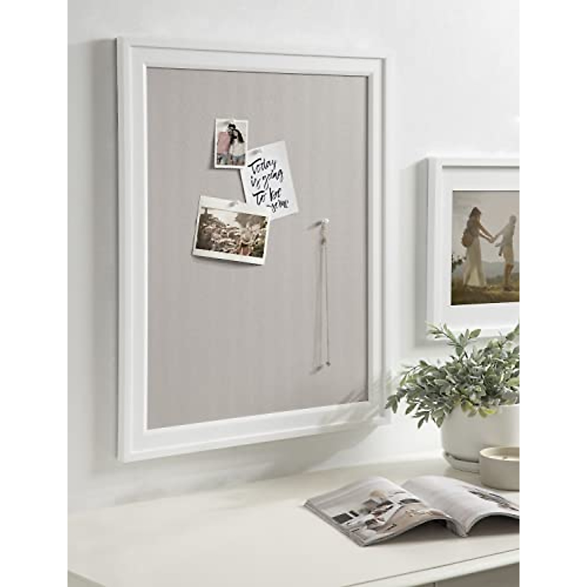 DesignOvation Bosc Framed Gray Linen Fabric Pinboard, 23.5x29.5, White