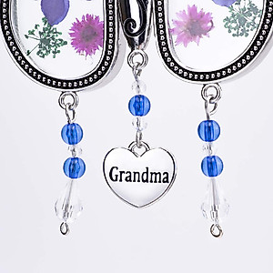 Laraine Butterfly Suncatcher with Pressed Colourful Flower Wings Mom Mother's Day Butterfly Glass Wind Chime Ornament Charm with Metal Heart Gifts for Mom Grandma Birthday (Purple Grandma)