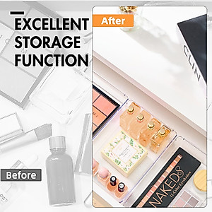 HOUSE DAY Desk Drawer Organizer Bins 6 PCS, 9*6*2" Clear Drawer Organizers with Silicone Pads, Vanity Organizers and Storage, Non Slip Plastic Drawer Organizer for Makeup, Bathroom, Kitchen, Office