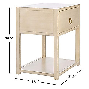 Safavieh Home Collection Yudi Antique White and Gold 1-Drawer Nightstand