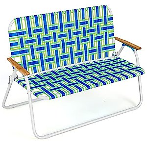 Giantex Folding Beach Camping Chair - Webbing Chair with Armrest, Foot Pad, Metal Frame, 661 Lbs Capacity, Outdoor Portable Lounge Chair for Patio, Poolside, Fishing, Yard, Lawn Chair (2 Person, Blue)