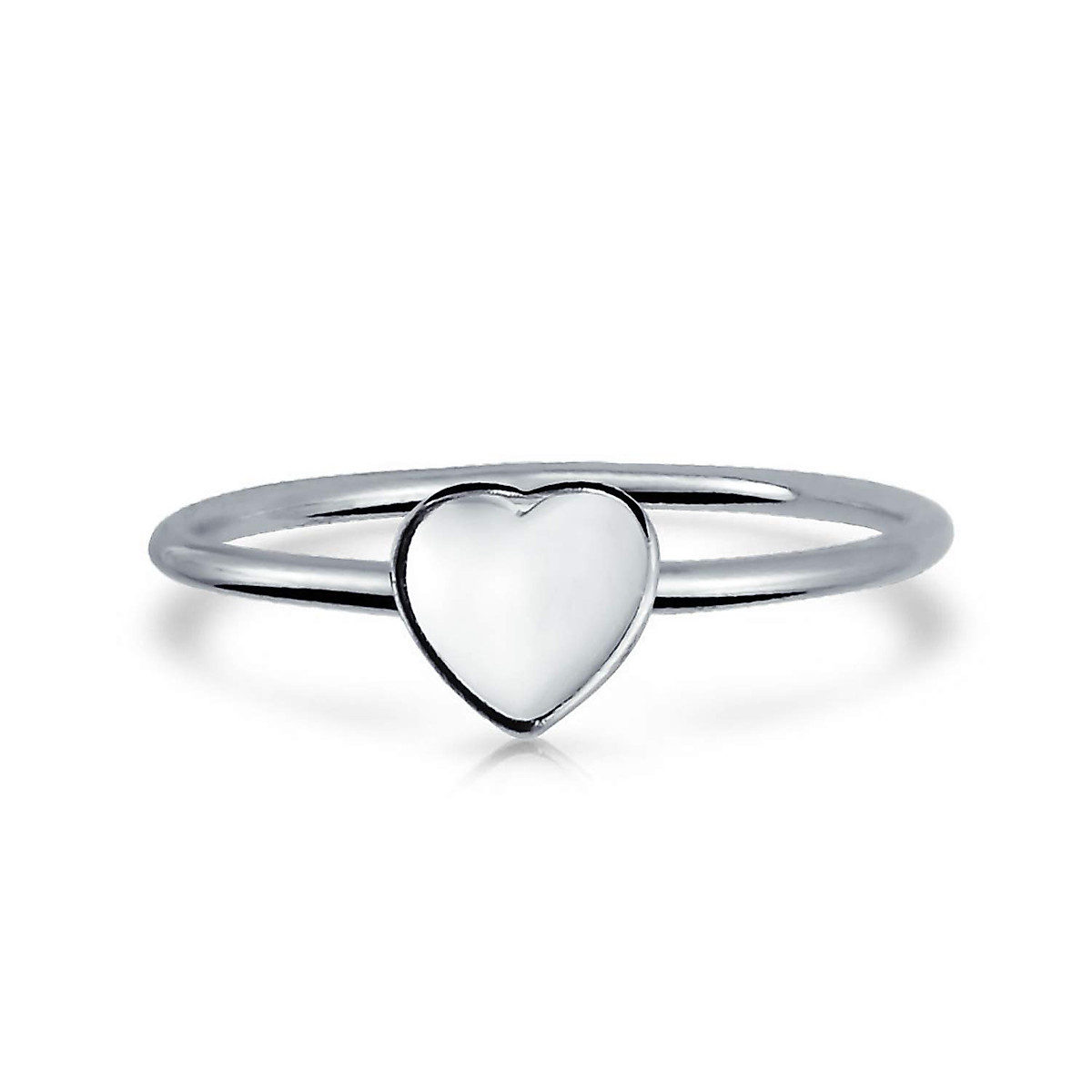 Tiny Minimalist Blank Plain Flat Heart Shape Initial Monogram Signet Ring For Teen For Women .925 Sterling Silver