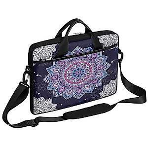Floral Ethnic Mandala Laptop Computer Bag Waterproof Shoulder Messenger Bag 13-15 inch Durable Laptop Tote Bag with Shoulder Strap Handle Lightweight Crossbody Briefcase