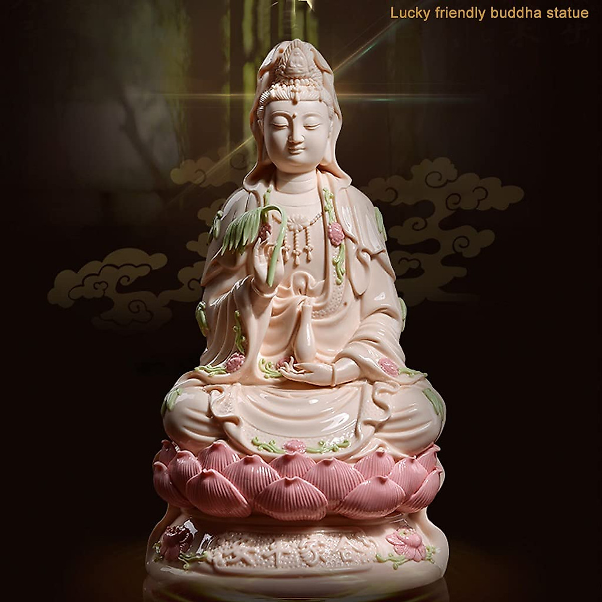 XINJDM Etchings Guan Yin Statue, Ceramic Quan Yin Buddha, Kwan Yin Statue, Buddha Siting On A Lotus Statue, Home Decor, Best Chinese Feng Shui Gifts. (11 Inches Top Ceramic Guan Yin) (Size : 28x14.5)