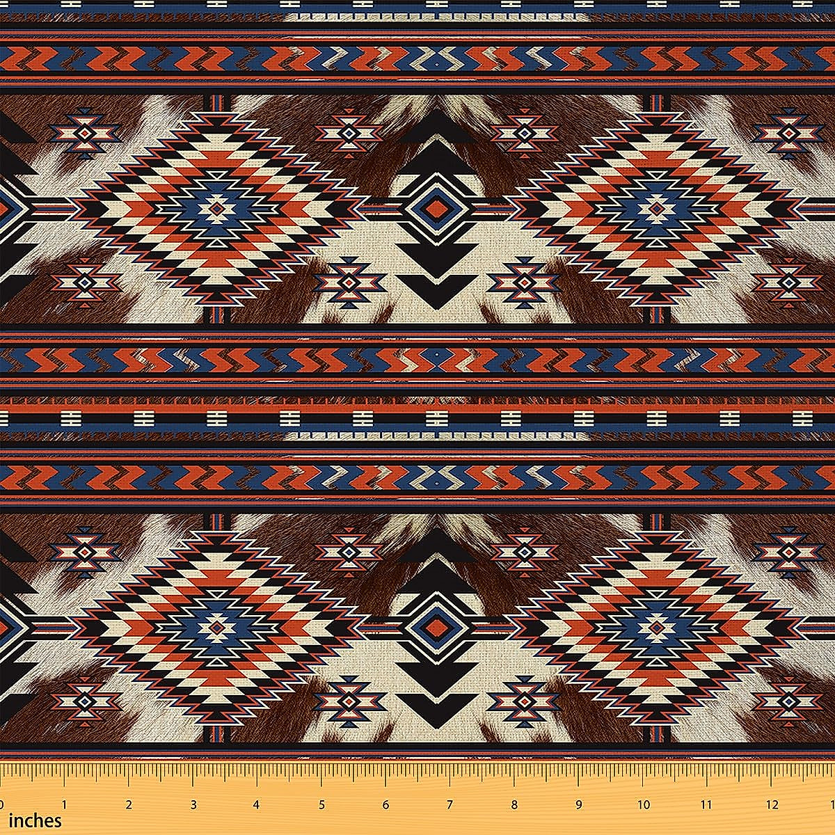 Orange Brown Cowhide Aztec Fabric by The Yard 2 Yard, Western Boho Upholstery Fabric for Kids Ethnic Tribe Arrow Aztec Decorative Waterproof Outdoor Fabric Cow Fur Print Outdoor Fabric Microfiber