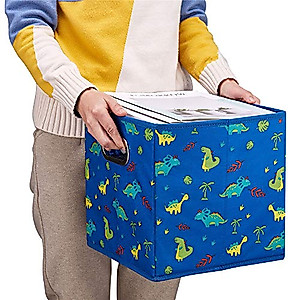 6 Cube Storage Bins Blue 10.5x10.5x11 Inch Foldable Dinosaur Coastal Print Fabric Half Storage Basketes for Home Organizers Storage Drawer,QY-SC13-6