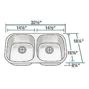 MR Direct 502-16 Stainless Steel Undermount 32-1/4 in. Double Bowl Kitchen Sink, 16 Gauge