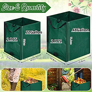Tenceur 4 Pcs Heavy Duty Reusable Yard Waste Bags 48 Gallon and 22 Gallon Woven Polypropylene Leaf Garden Bag Lawn Bags Self Standing Garbage Can with Reinforced Handles for Home Moving Bag, Green