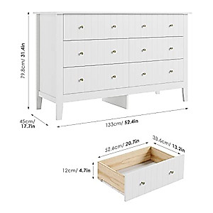 FOTOSOK White Dresser, Chest of Drawers, Modern 6 Drawer Double Dresser with Deep Drawers, Wide Storage Organizer Cabinet for Living Room, Hallway