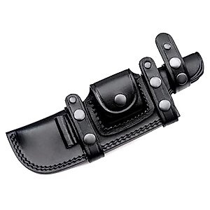 Ottoza Handmade XL Leather Knife Sheath RIGHT HAND Tracker Knife Sheath - Bushcraft Knife Sheath - Hunting Knife Sheath - Survival Knife Sheath Horizontal Carry Black TOP GRAIN LEATHER No:104