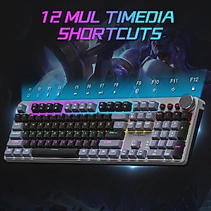 Mechanical Gaming Keyboard, RGB Backlit 104 Keys Full Size Keyboard with Multimedia Knob, Double Shot Keycaps, Full Anti-Ghosting, Blue Switch Wired Computer Keyboard for Windows PC Mac Xbox Gamer