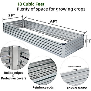Meberam 2 Pack 6x3x1FT Galvanized Raised Garden Beds Kit Outdoor Metal Gardening Planter Box for Vegetable Elevated Flower Herbs,Silver