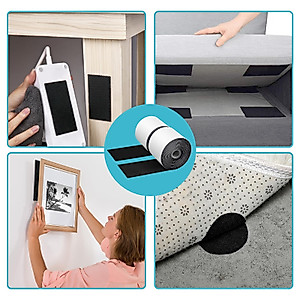 4.4''×16.5 Feet Black Heavy Duty Hook and Loop Tape Adhesive, Keep Couch Cushions from Sliding or Blowing at Outdoor, Picture Wall Hanging, No Punching Wall Mounting, Keep Your Carpet Rugs in Place