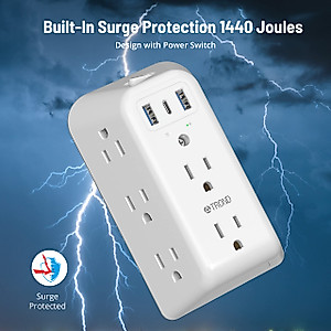 TROND Outlet Extender Surge Protector - 8 Outlet Splitter with 3 USB Ports (1 USB C), Multiple Plug Expander with ON/Off Switch, 3 Sided Multi Plug Wall Adapter Power Strip for Home Office Kitchen