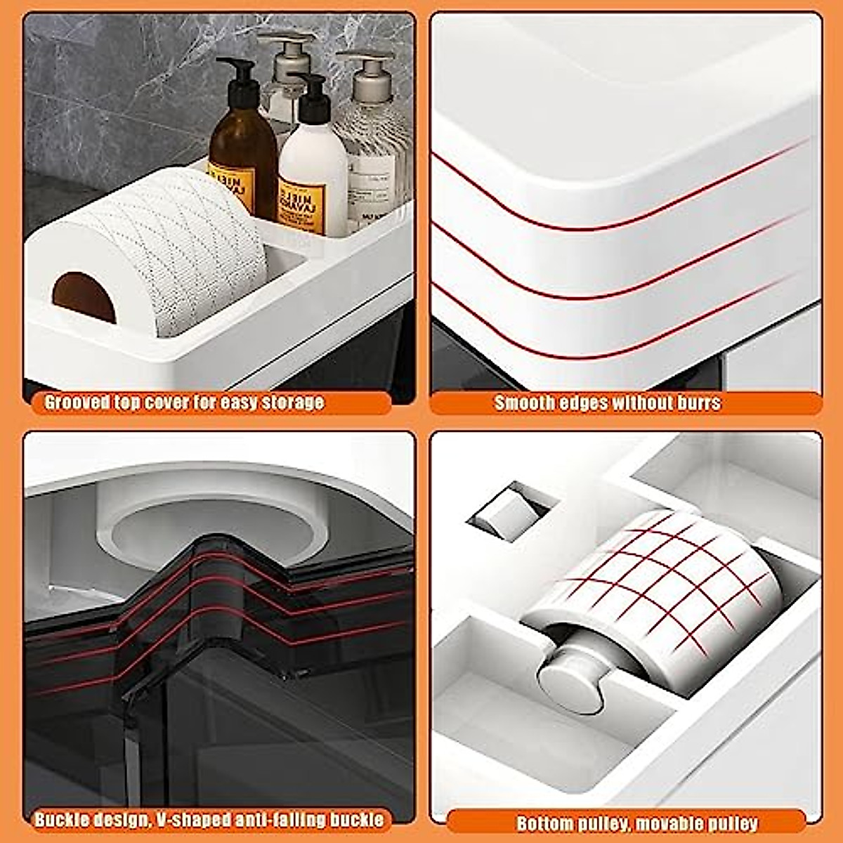 Bathroom Storage Cabinet with Doors and Shelves, Toilet Paper Storage, Waterproof Toilet Paper Storage Organizer, Narrow Storage Cabinet for Bathroom Storage,5 Tier,White top Tissue Box (5 Tier Brown