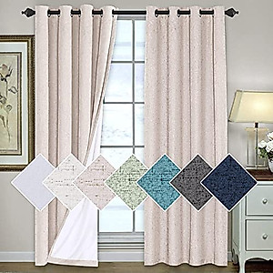 H.VERSAILTEX 100% Blackout Curtains for Bedroom Thermal Insulated Linen Textured Curtains Heat and Full Light Blocking Drapes Living Room Curtains 2 Panel Sets, 52x84 - Inch, Natural