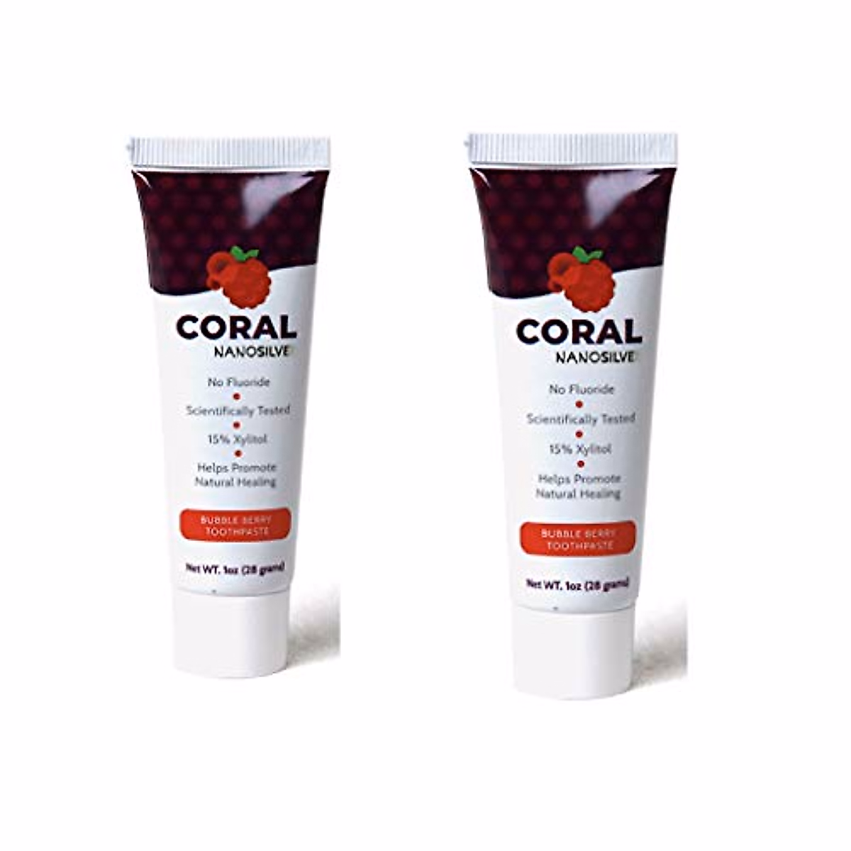 Coral Nano Silver Bubble Berry Travel Size Xylitol Toothpaste Fluoride and SLS Free Naturally Whitens Teeth 1 Ounce (2 Pack)