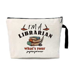 ZHANTUONE I'm a Librarian What’s Your Superpower，Tote Bag Gift For Librarian，Teacher Nerd Gifts，Funny Librarian Gifts，Librarian Retirement Gifts，Book Lover Gift，Gifts for Women men Reader Writers