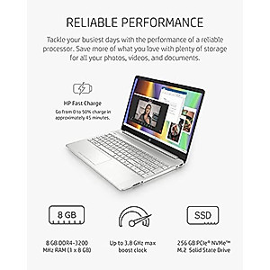 HP 15" Laptop, AMD Ryzen 3 5300U Processor, AMD Radeon Graphics, 256 SSD, Windows 11 Home in S Mode (15-ef2010nr, Natural Silver)