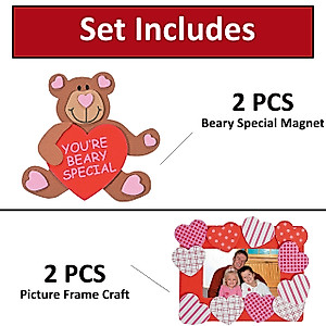 Valentines Craft for Kids (4 Pcs Set) Bear Magnet & Heart Picture Frame Foam Valentines Day Crafts Fun Activity by 4E's Novelty