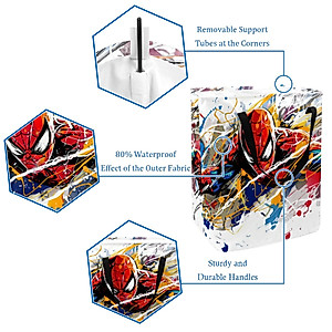 LICHWEST For Spiderman Foldable Waterproof Laundry Basket with Support Rods - 60L Capacity for Clothes, Toys, and More - Perfect Laundry Supplies, Toy Storage, and Clothes Organizer, White