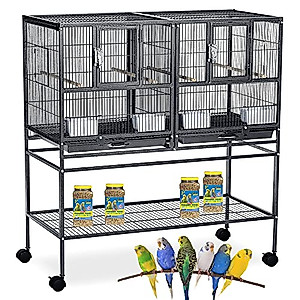 Combo Breeding Stacker Center Divided Breeder Bird Flight Double Rolling Cage with Side Breeding Nest Door (Black Vein, Single Stack)