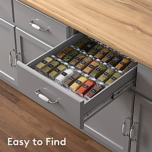 Lifewit Spice Drawer Organizer Spice Rack Seasoning Jars Storage Tray Adjustable Expandable for Kitchen, Countertop, Cabinet, Shelf, 3 Tiers, Set of 6, Clear