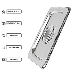 UEJYWUY 8 Pack 1/9 Size Stainless Steel Steam Table Pan Cover, Stackable Steam Table Lids with Handle, Hotel Pan Cover for Steam Table Pan, Buffet Pan, Roasting Pan