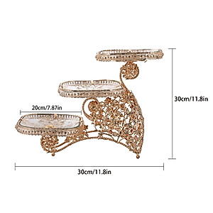 WANLECY 3-Tier Metal Glass Fruit Stand, Modern Palace Style Tabletop Fruit Bowl Plate Gold Decorative Table Centerpiece Holder Stand Fruit Dried Candy Bowl Party Wedding Decor