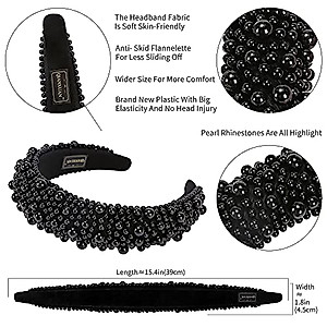 QIANXUAN Fashion Headbands For Women's Hair White Pearl Headbands For Girls Black Padded Headband Beading Pearls Hair Accessories Design Elegant Wide Hairbands
