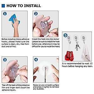 Large Adhesive Hooks 22lb (Max), 12 Pack Transparent Waterproof Big Wall Hook for Hanging Heavy Duty, Rustproof Stainless Steel Towel and Coats Hooks for Kitchen, Bathroom, Home and Office