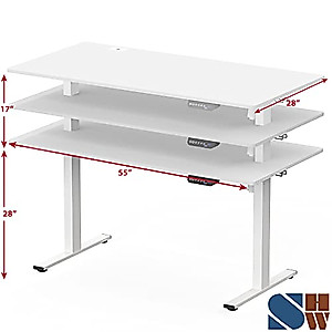 SHW 55-Inch Large Electric Height Adjustable Standing Desk, 55 x 28 Inches, White