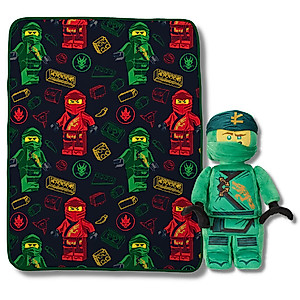 Franco Lego Ninjago Kids Bedding Super Soft Plush Decorative Pillow and Throw 2 Piece Set, 40 in x 50 in (Official Lego Product)