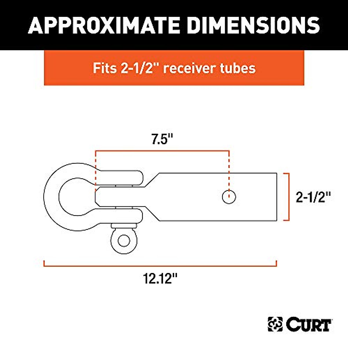 CURT 45831 D-Ring Shackle Mount Trailer Hitch, Fits 2-1/2-Inch Receiver, 13,000 lbs, CARBIDE BLACK POWDER COAT