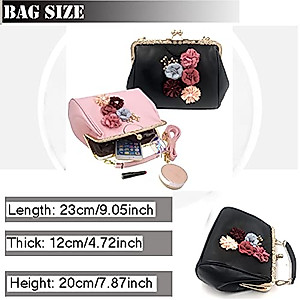 Abuyall Women's Retro Handbag Kiss Lock Shoulder Bag Vintage Purse Flowers M D