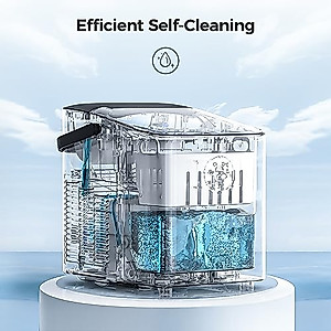 AGLUCKY Ice Makers Countertop, Portable Ice Maker Machine 26lbs/24Hrs,8 Bullet Ice Cubes of 2 Sizes Ready in 9 Mins,Self-Cleaning Ice Machine with Handle for Home/Kitchen/Office