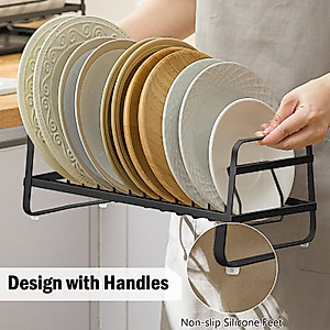 Poeland Dish Drying Rack with Drain Pan, Plate Pot Lid Holder and Dish Drainer for Kitchen Counter Cabinet