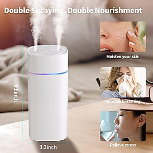 600ml Double Spray Small Humidifier for Bedroom, Mini Humidifier for Plant, Desk,Plant Humidifier with Double Spray, Portable Double Jet Humidifier for Indoor Office, Car