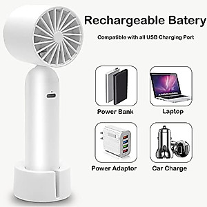 DOUBFIVSY Handheld Fan with Base, 5000mAh Portable Mini Fan USB Rechargeable Personal Fan 3 Adjustable Speed Desk Fan Hand Held Fan for Girls Women Men Indoor Outdoor Activities (White)