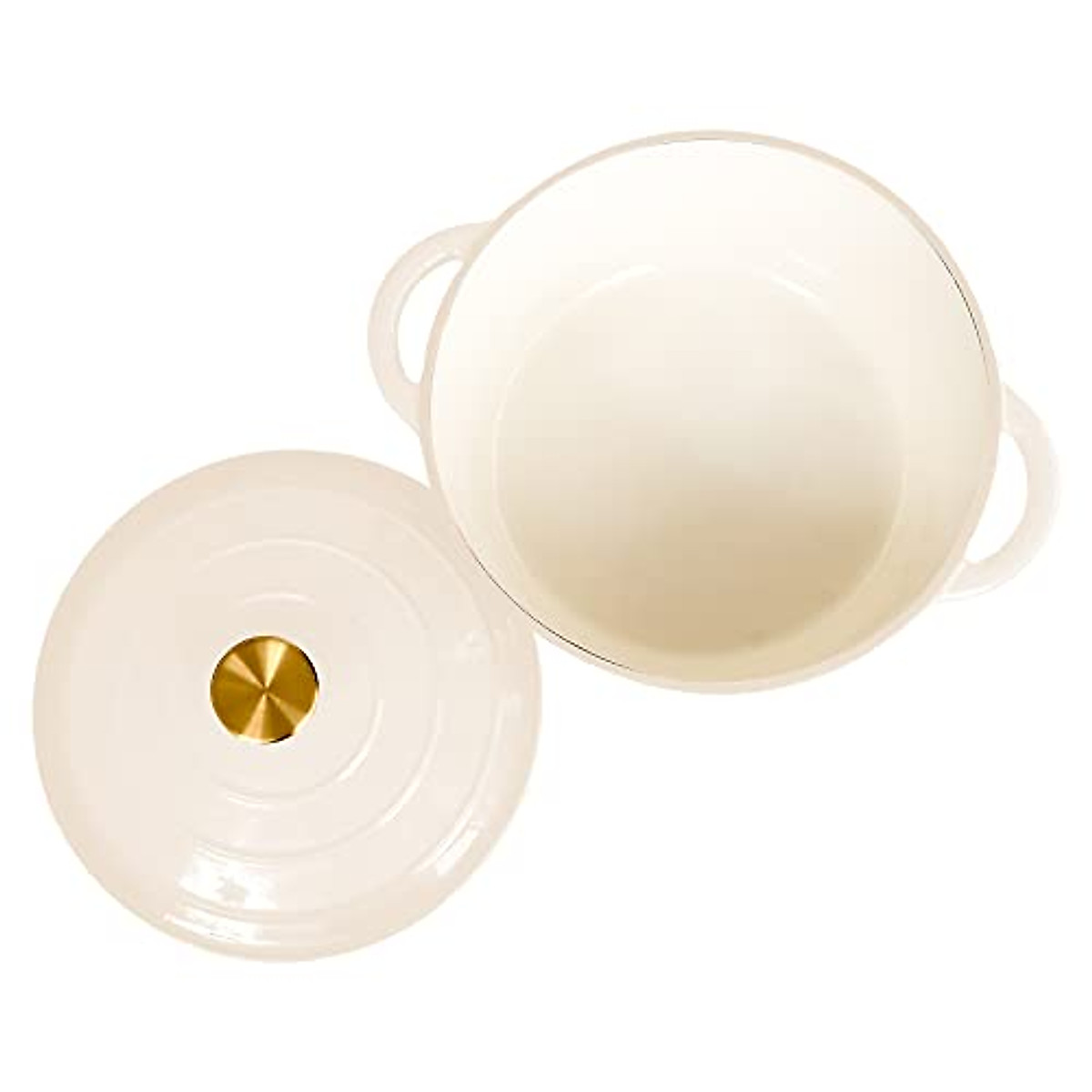 Lexi Home Cast Iron Enameled Dutch Oven Pot with Lid 6 qt, Sauce Pan, Pasta Server, Stove Top Pot, Dish for Sourdough Bread, Slow Cooking Chicken, Soup & More, Kitchen Cookware - Cream